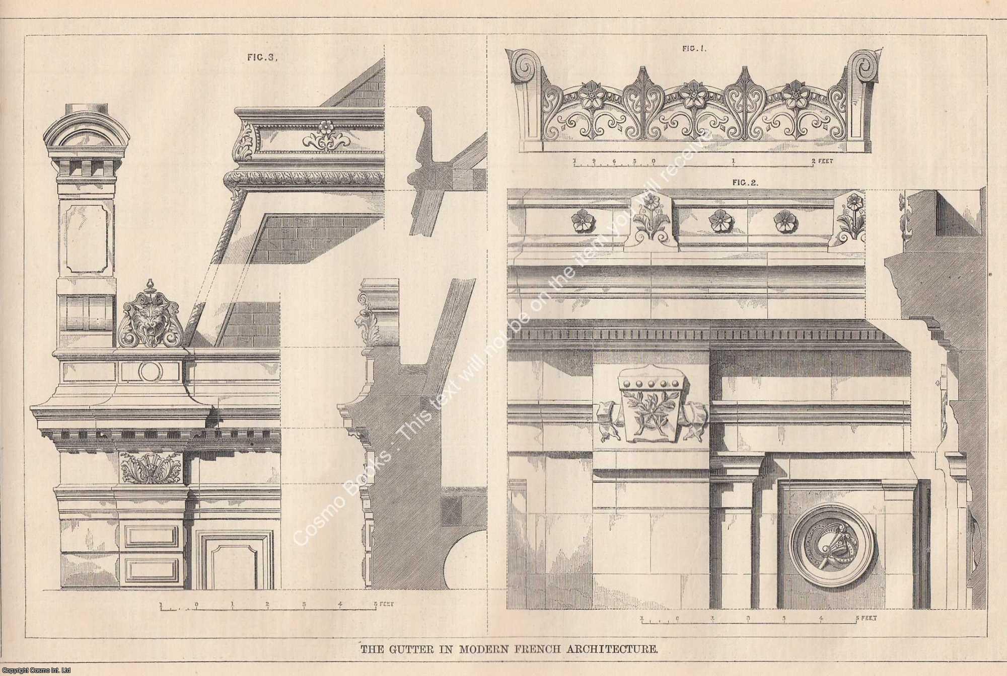 1864 : The Gutter in Modern French Architecture. An original page from ...